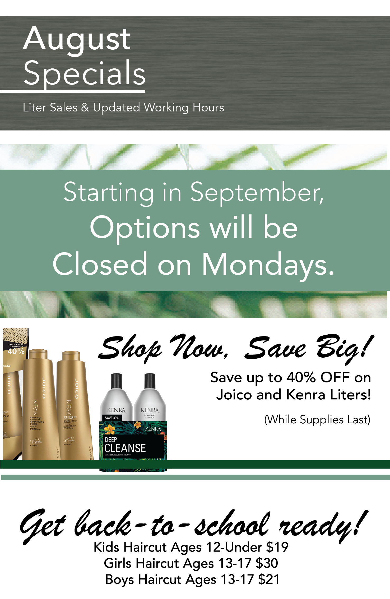 August Specials - Options Salon & Spa